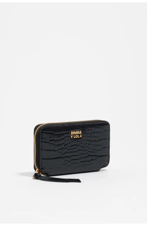 Bimba Y Lola Embossed Crocodile Leather Compact Purse - Black