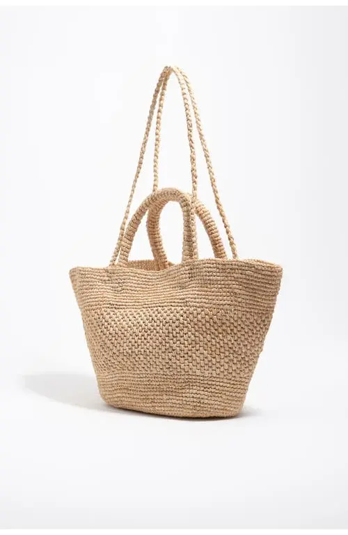 Bimba Y Lola Large Raffia Woven Bag With Calfskin Details - Natural