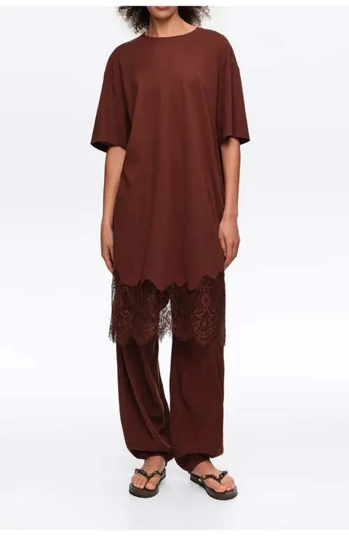 Bimba Y Lola Short Lace Trim T-shirt Dress - Brown