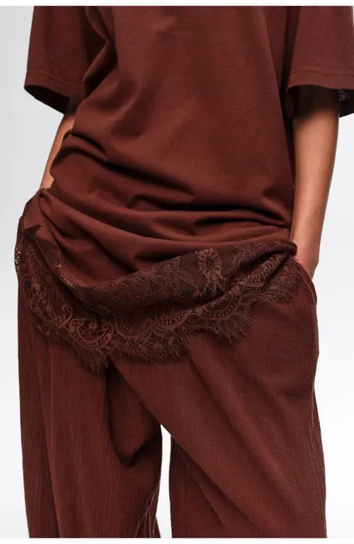 Bimba Y Lola Short Lace Trim T-shirt Dress - Brown