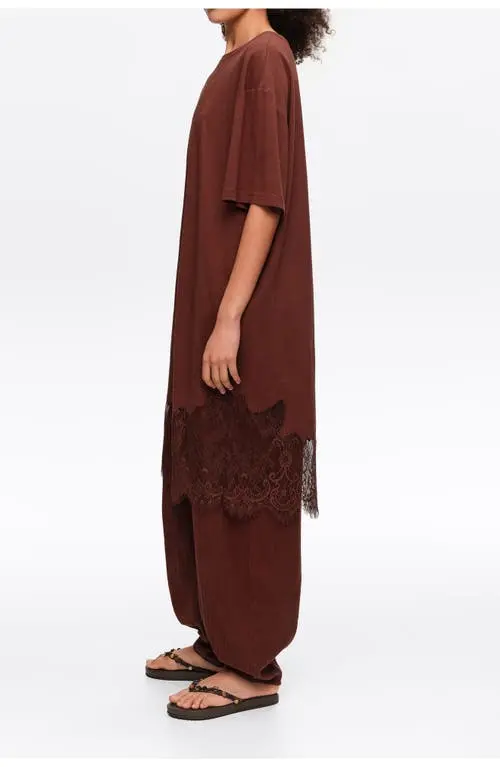Bimba Y Lola Short Lace Trim T-shirt Dress - Brown