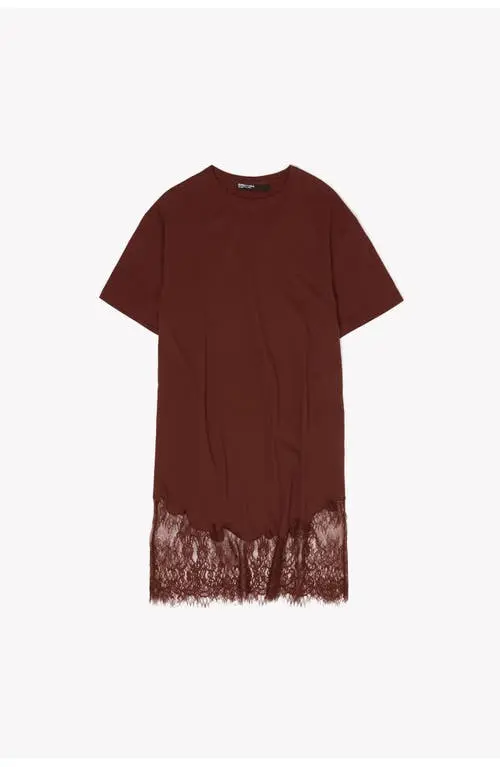 Bimba Y Lola Short Lace Trim T-shirt Dress - Brown