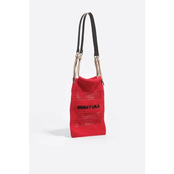 Bimba Y Lola Crochet Market Bag With Leather Details