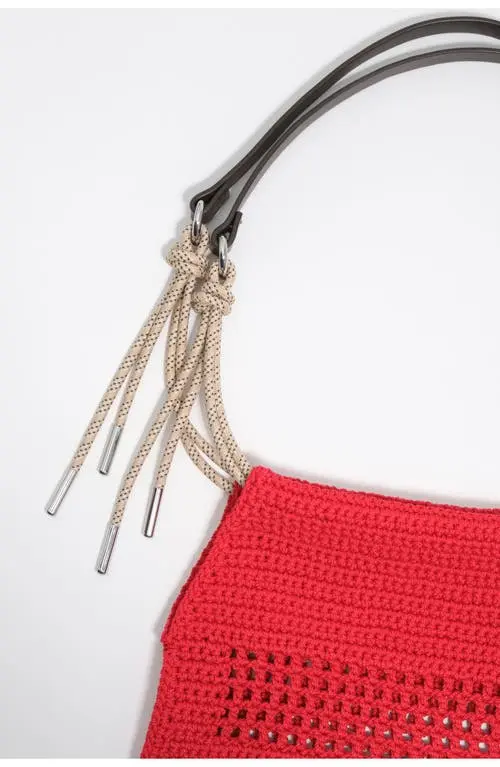Bimba Y Lola Crochet Market Bag With Cord And Leather Handle - Red