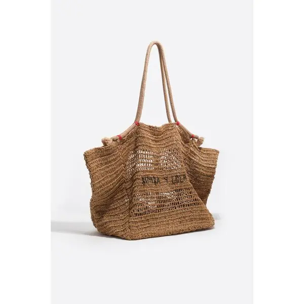Bimba Y Lola Woven Raffia Shoulder Bag - Dark Natural