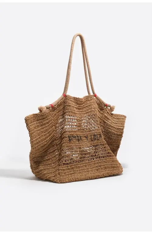 Bimba Y Lola Large Raffia Shoulder Bag - Dark Natural