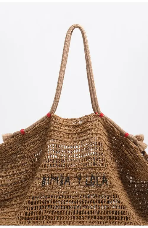 Bimba Y Lola Large Raffia Shoulder Bag - Dark Natural
