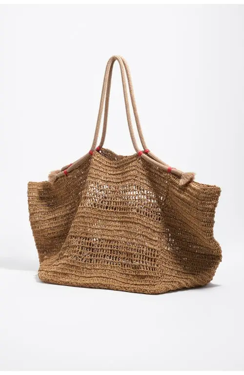 Bimba Y Lola Large Raffia Shoulder Bag - Dark Natural