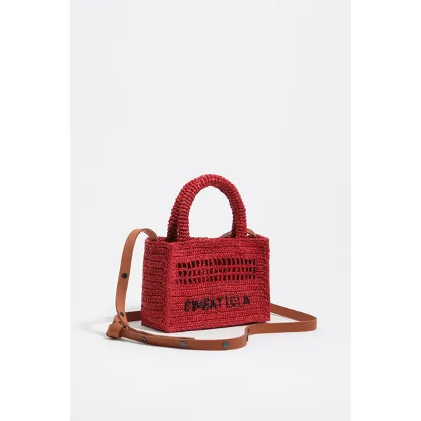 Bimba Y Lola Raffia Mini Bag With Leather Details - Red