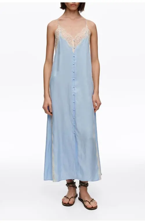 Bimba Y Lola Light Slip Dress With Contrast Lace Trim - Light Blue