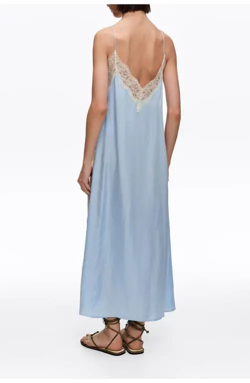 Bimba Y Lola Light Slip Dress With Contrast Lace Trim - Light Blue