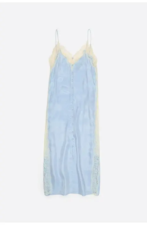 Bimba Y Lola Light Slip Dress With Contrast Lace Trim - Light Blue