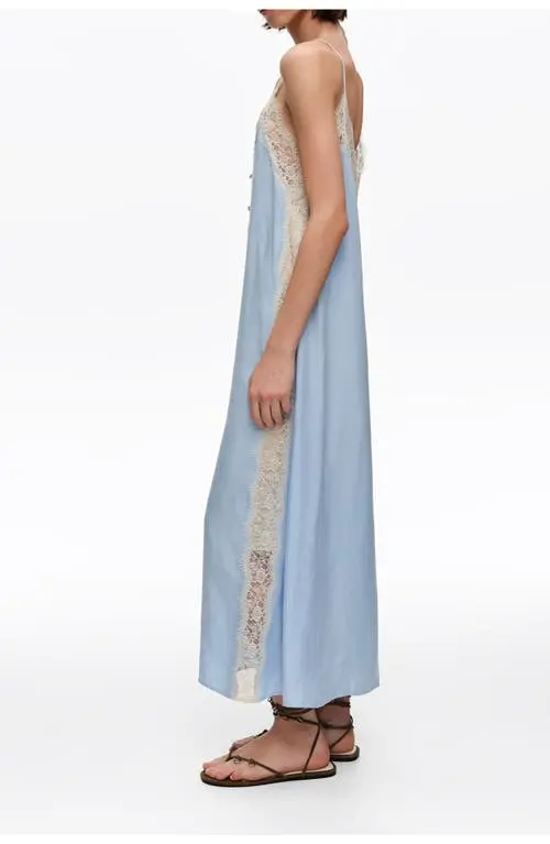 Bimba Y Lola Light Slip Dress With Contrast Lace Trim - Light Blue