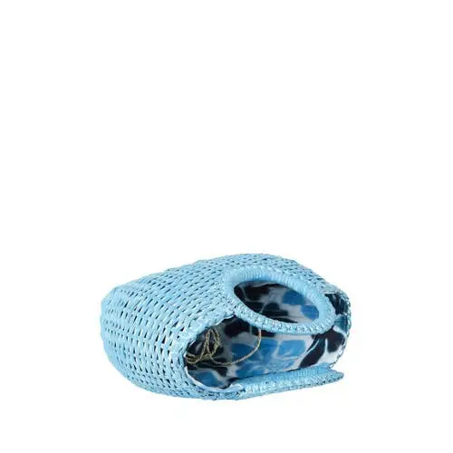 SARAH STEWART Willow Cain Handwoven Rattan Top Handle Bag With Printed Lining - Blue