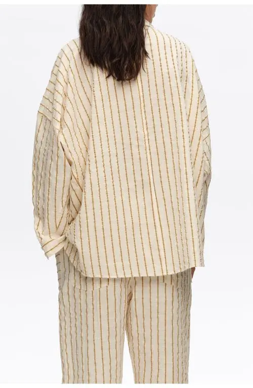 Bimba Y Lola Ocher Striped Textured Cotton Blend Oversize Shirt