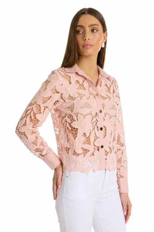THE NOLI SHOP Mina Lace Blouse With Sequin Embellishments - Blush