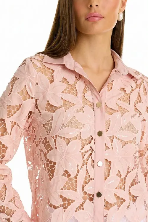 THE NOLI SHOP Mina Lace Blouse With Sequin Embellishments - Blush