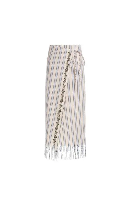 Agua Bendita Maria Valle Striped Embroidered Wrap Maxi Skirt - Multicolor