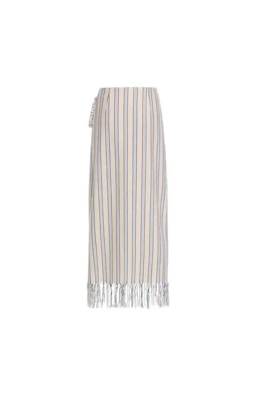 Agua Bendita Maria Valle Striped Embroidered Wrap Maxi Skirt