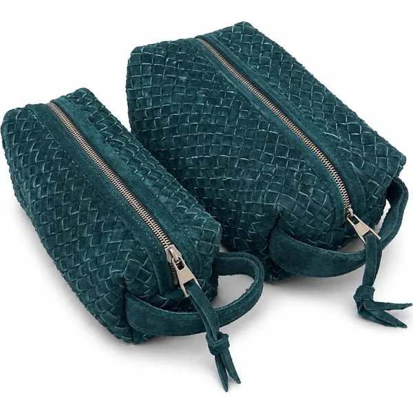 AMASOUK Suede Woven Leather Makeup Bag - Large