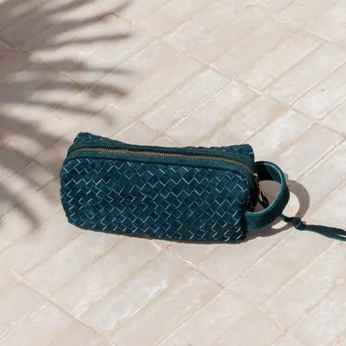 AMASOUK Suede Woven Leather Makeup Bag - Small