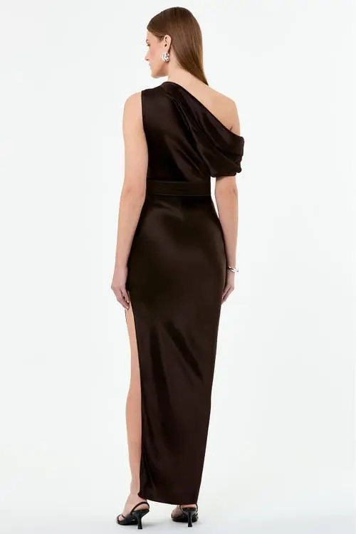 NICHOLAS Eartha One-shoulder Draped Midi Dress With Belt - Cacao