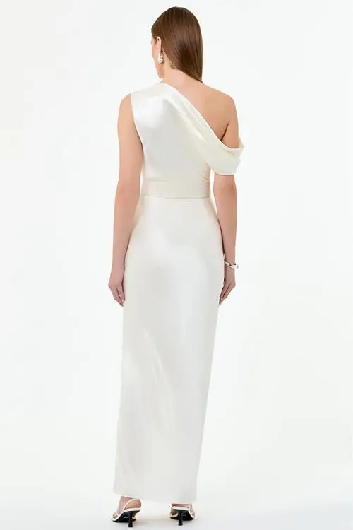 NICHOLAS Eartha One-shoulder Draped Midi Dress With Belt - Pearl