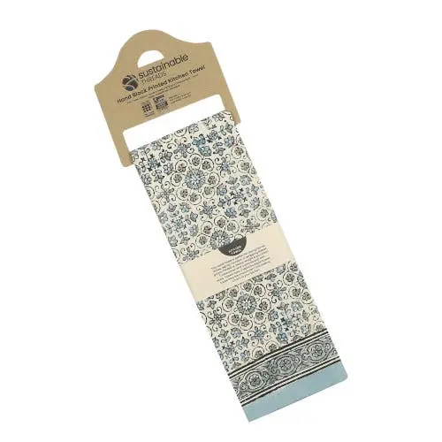 SUSTAINABLE THREADS Lilyhand Block Printed Kitchen Towel - River