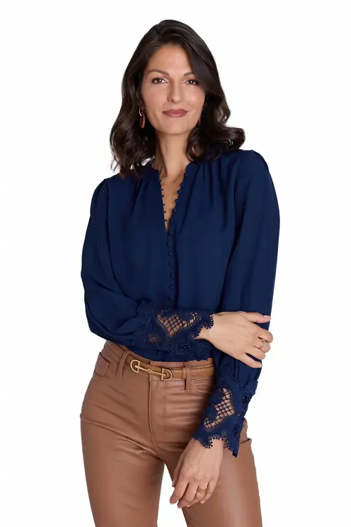 THE NOLI SHOP Blake Lace Sleeve Blouse - Navy