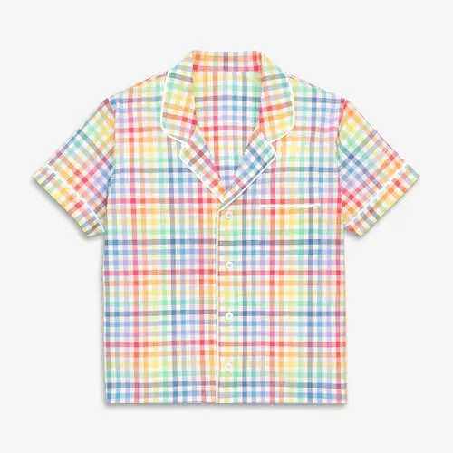 PRIMARY Name Fit Pj Top In Rainbow Plaid - Ivory Rainbow Plaid