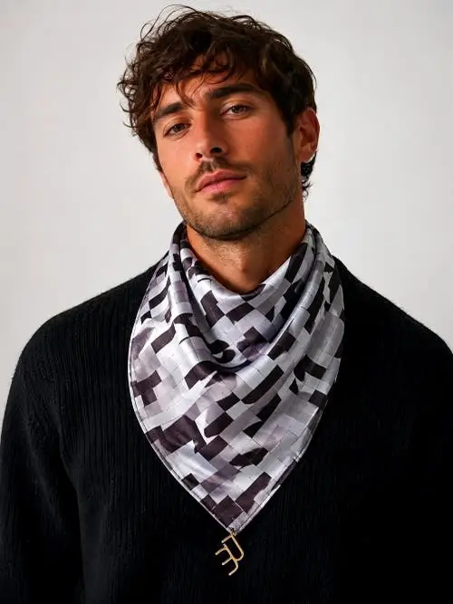 DAI MODA Etc Print Versa Scarf With Logo Hardware