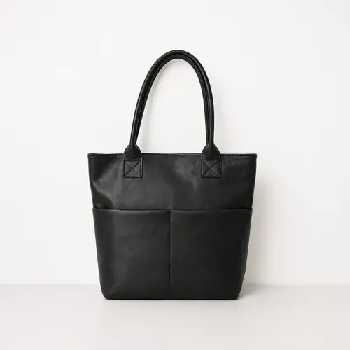 AMASOUK Classic Structured Leather Tote Bag - Black