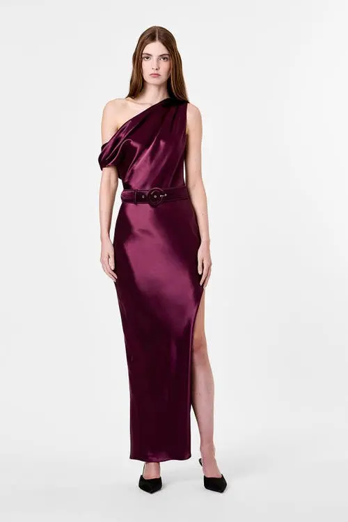 NICHOLAS Eartha Asymmetric One-shoulder Midi Dress - Blackberry