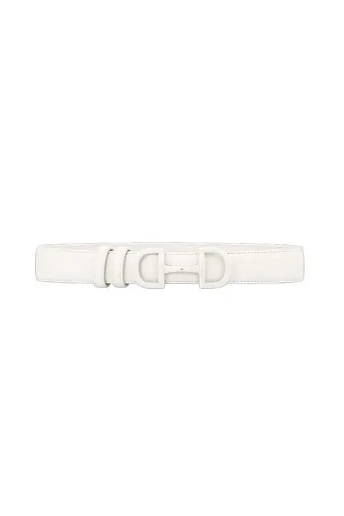 THE NOLI SHOP Bettie Skinny Belt With Gold Tone Horsebit Buckle - Blanc