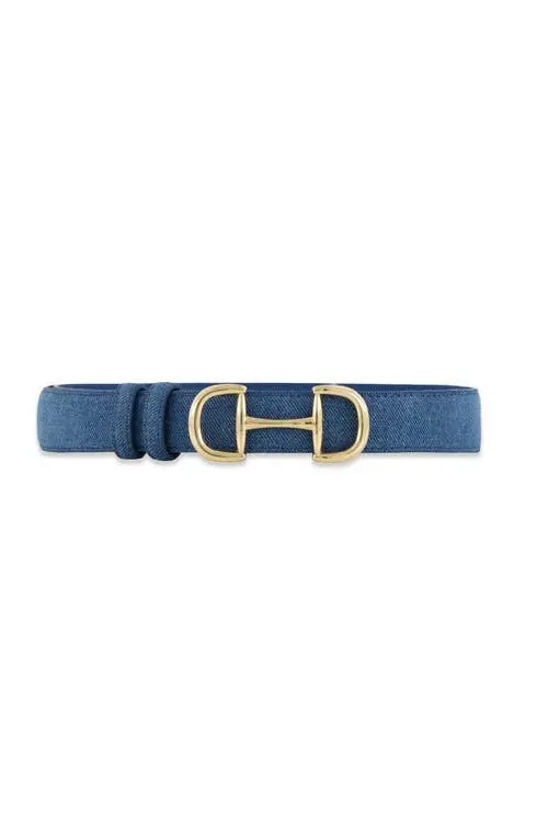 THE NOLI SHOP Bettie Slim Vegan Leather Belt With Horsebit Buckle - Denim