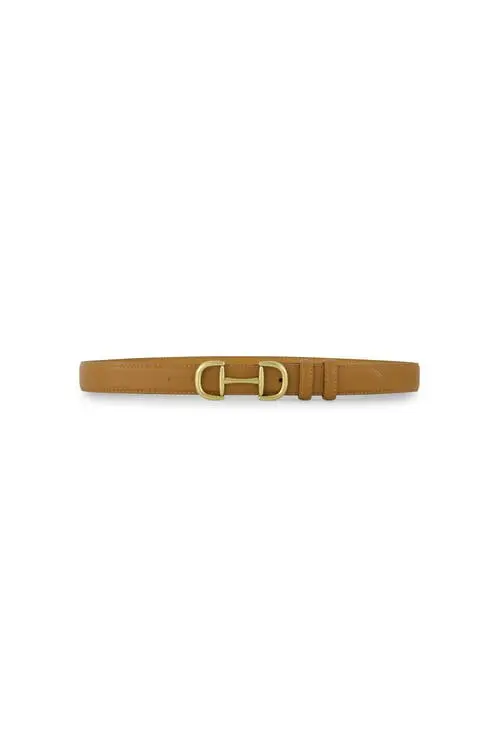 THE NOLI SHOP Bettie Skinny Belt With Gold Tone Horsebit Buckle - Mocha
