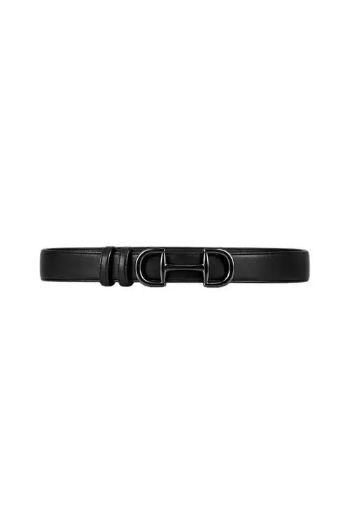 THE NOLI SHOP Bettie Skinny Belt With Gold Tone Horsebit Buckle - Noir