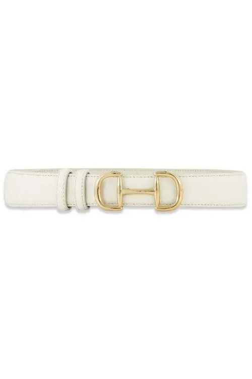 THE NOLI SHOP Bettie Slim Vegan Leather Belt With Horsebit Buckle - Pearl