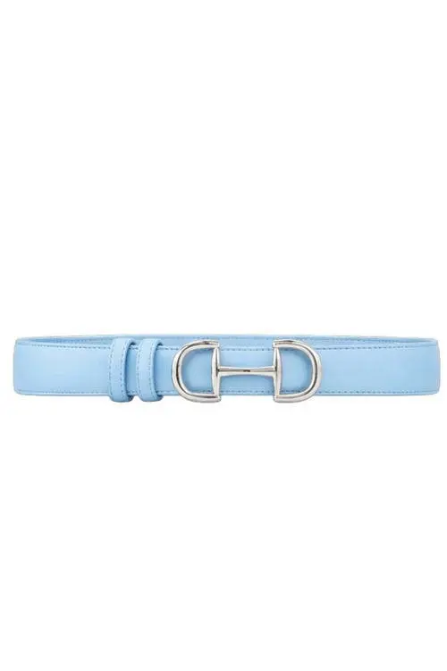 THE NOLI SHOP Bettie Skinny Belt With Gold Tone Horsebit Buckle - Sky Blue