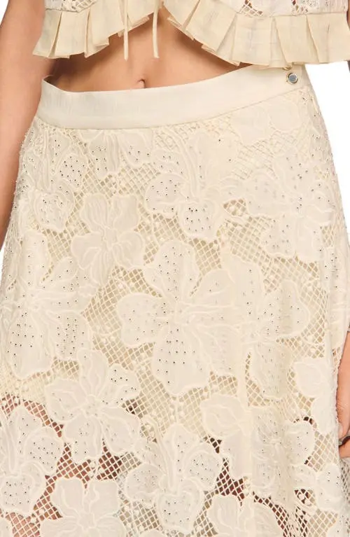 Sandro Long Floral Guipure Flared Skirt - Ecru