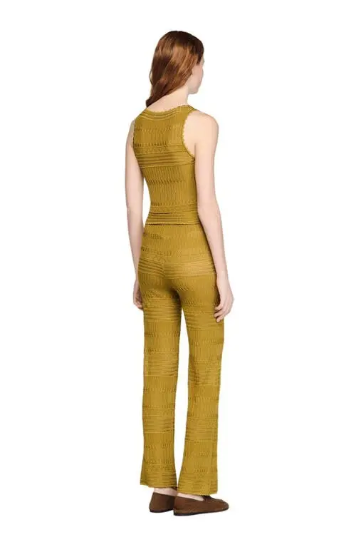 Sandro Floral Pointelle Knit Top - Olive