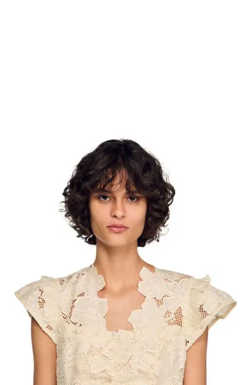 Sandro Short Floral Guipure Lace Dress - Ecru
