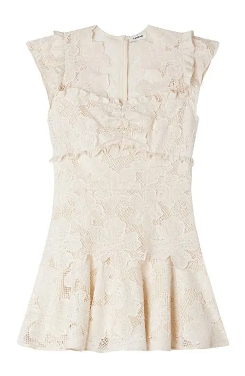 Sandro Short Floral Guipure Lace Dress - Ecru