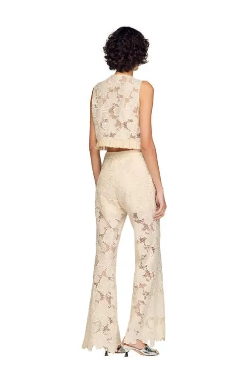 Sandro Guipure Lace Crop Top With Ruffled Hem