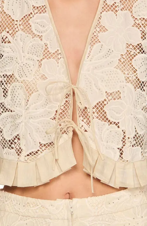 Sandro Guipure Lace Crop Top With Ruffled Hem