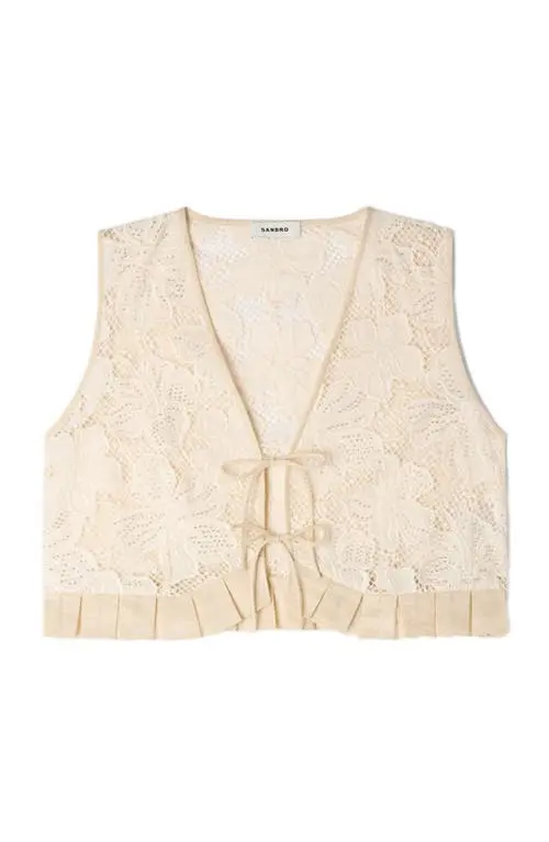 Sandro Guipure Lace Crop Top With Ruffled Hem