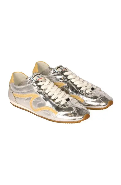 Sandro Light Wave Metallic Leather Trainers - Silver