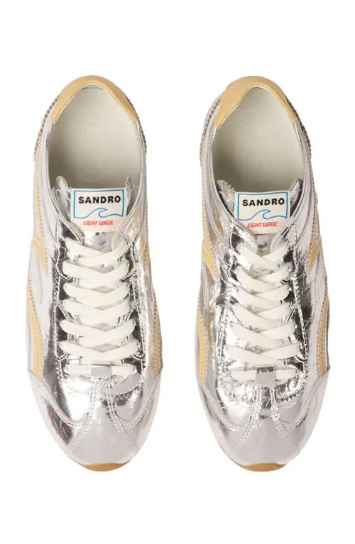 Sandro Light Wave Metallic Leather Trainers - Silver