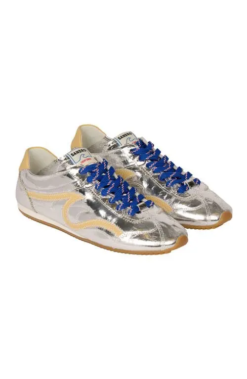Sandro Light Wave Metallic Leather Trainers - Silver