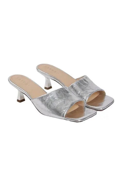 Sandro Heeled Metallic Leather Mules